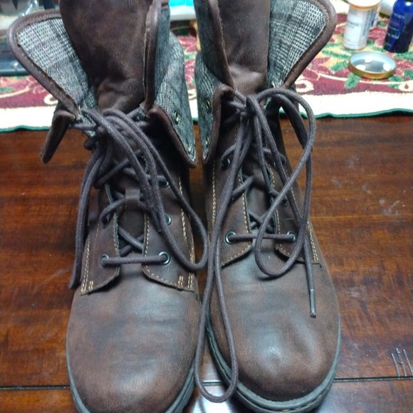 b.o.c. | Shoes | Boc Brand Brown Leather Plaid Interior Foldtop Boot 85 ...